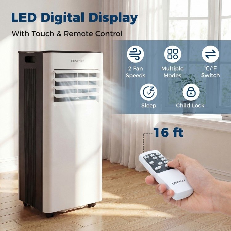 10000 BTU Portable Air Conditioner with Fan and Dehumidifier and LED ...