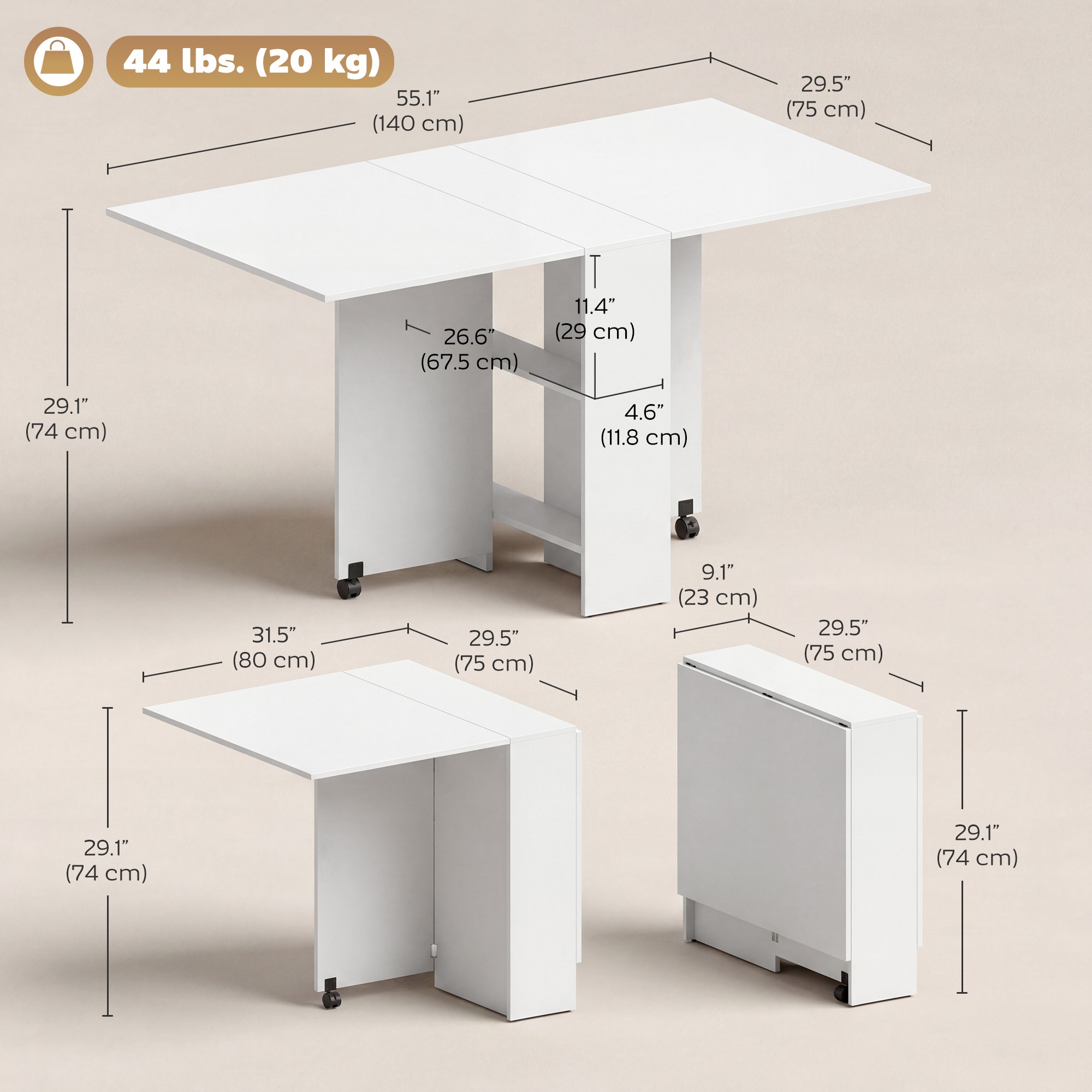 Extendable Dining Table, Collapsible Folding Table w/ 2-tier Shelves ...
